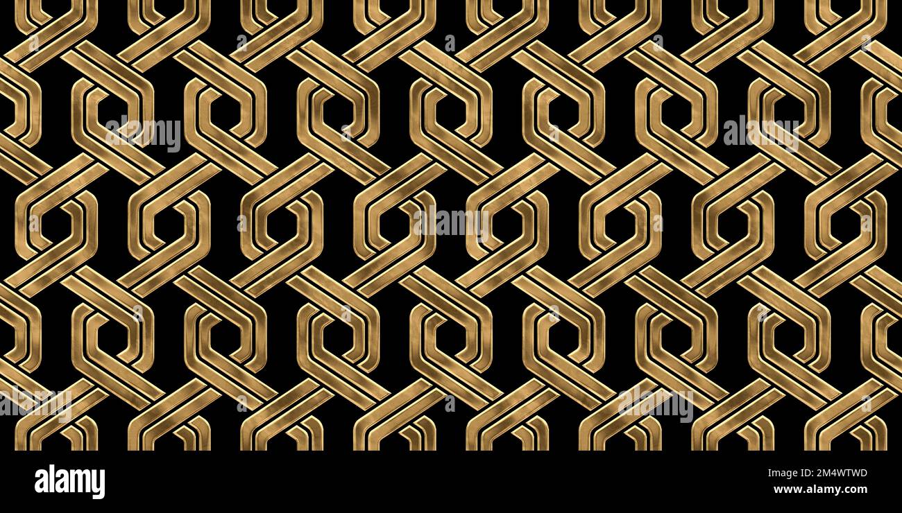 Seamless golden Art Deco hexagon woven chainlink braid pattern. Vintage ...