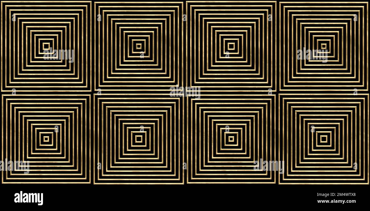 Seamless golden Art Deco optical illusion striped squares line pattern ...