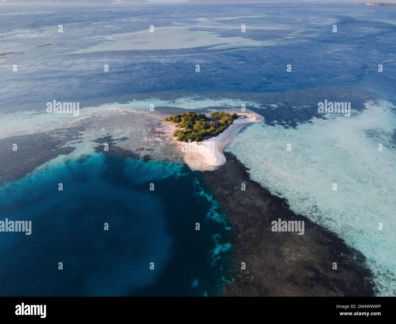 An aerial view of a sand bank island in Komodo national park Indonesia ...