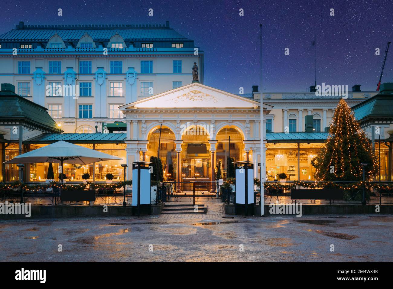 Helsinki, Finland. Colorful Night Dark Blue Starry Sky In Blue Colors ...