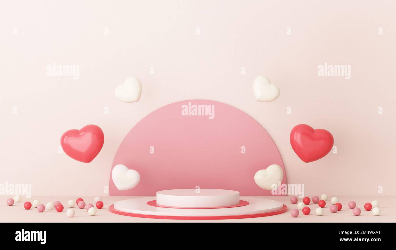 Valentine's Day podium abstract. scene with Valentine's object and pink ...