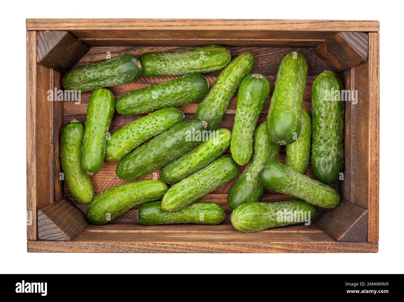 pickling cucumber in a box path isolated on white top view Stock Photo ...