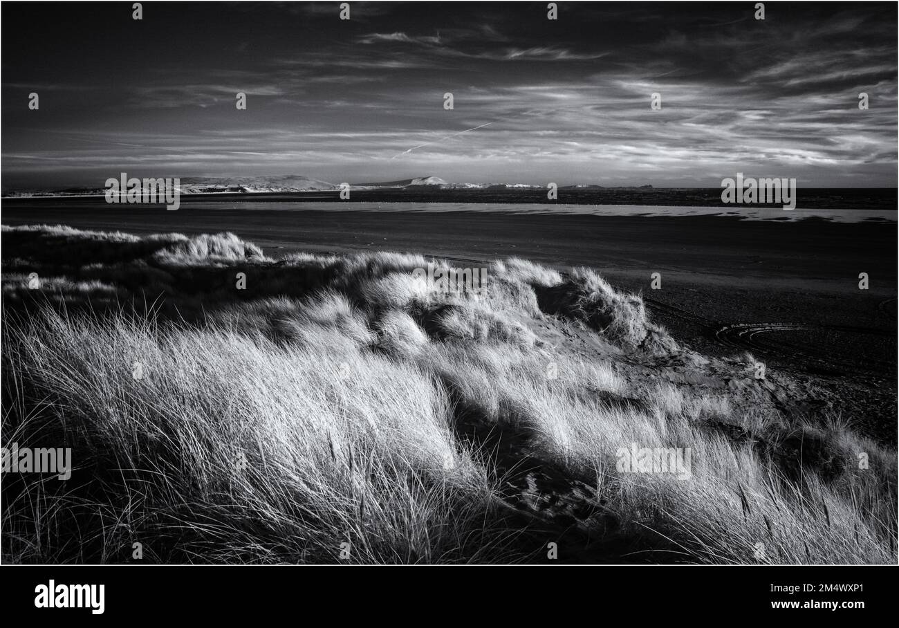 View from Pembrey Burrows over the Burry inlet Stock Photo - Alamy