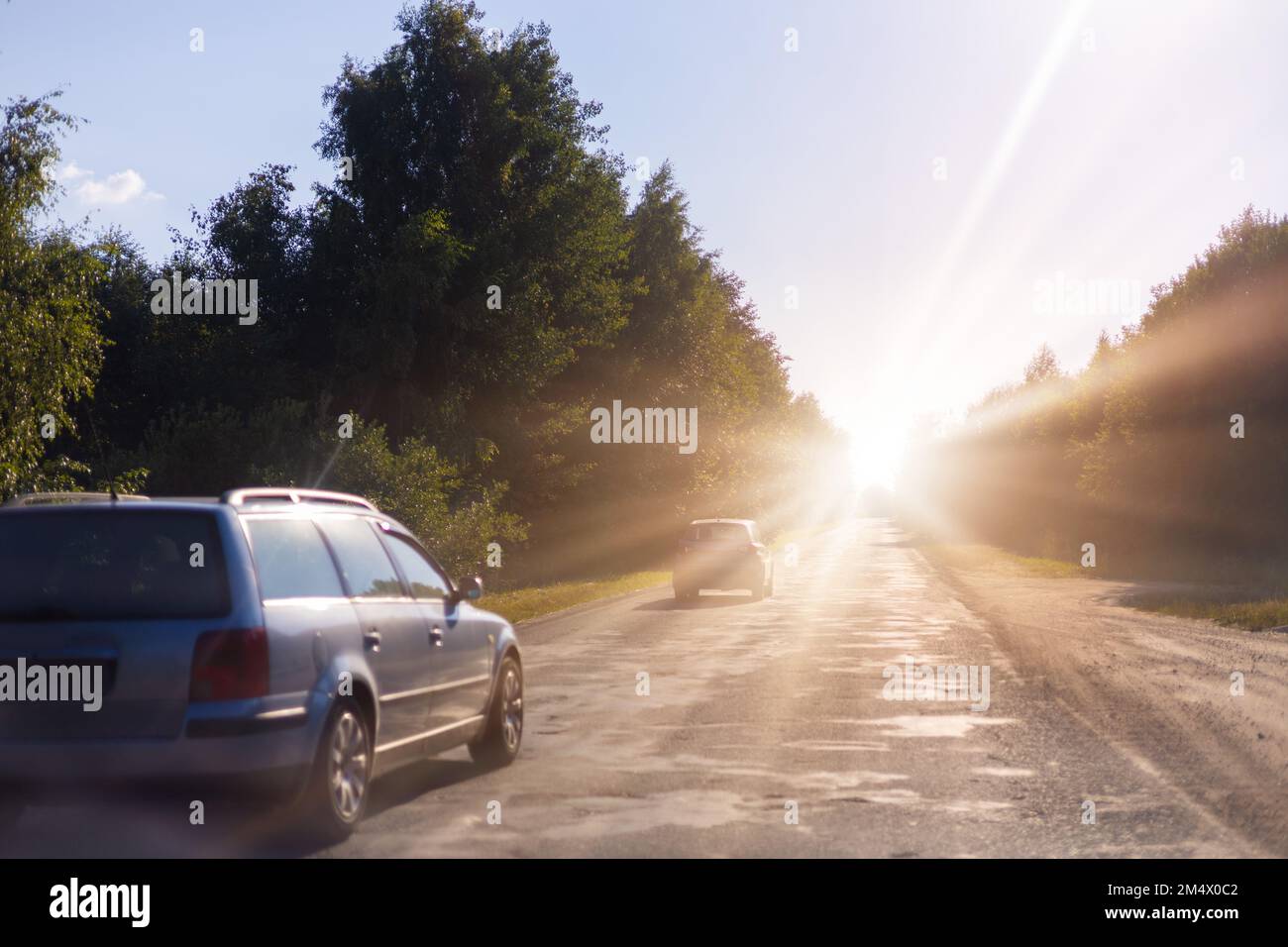 Highway wide road, transport and blue sky with clouds on a summer day ...