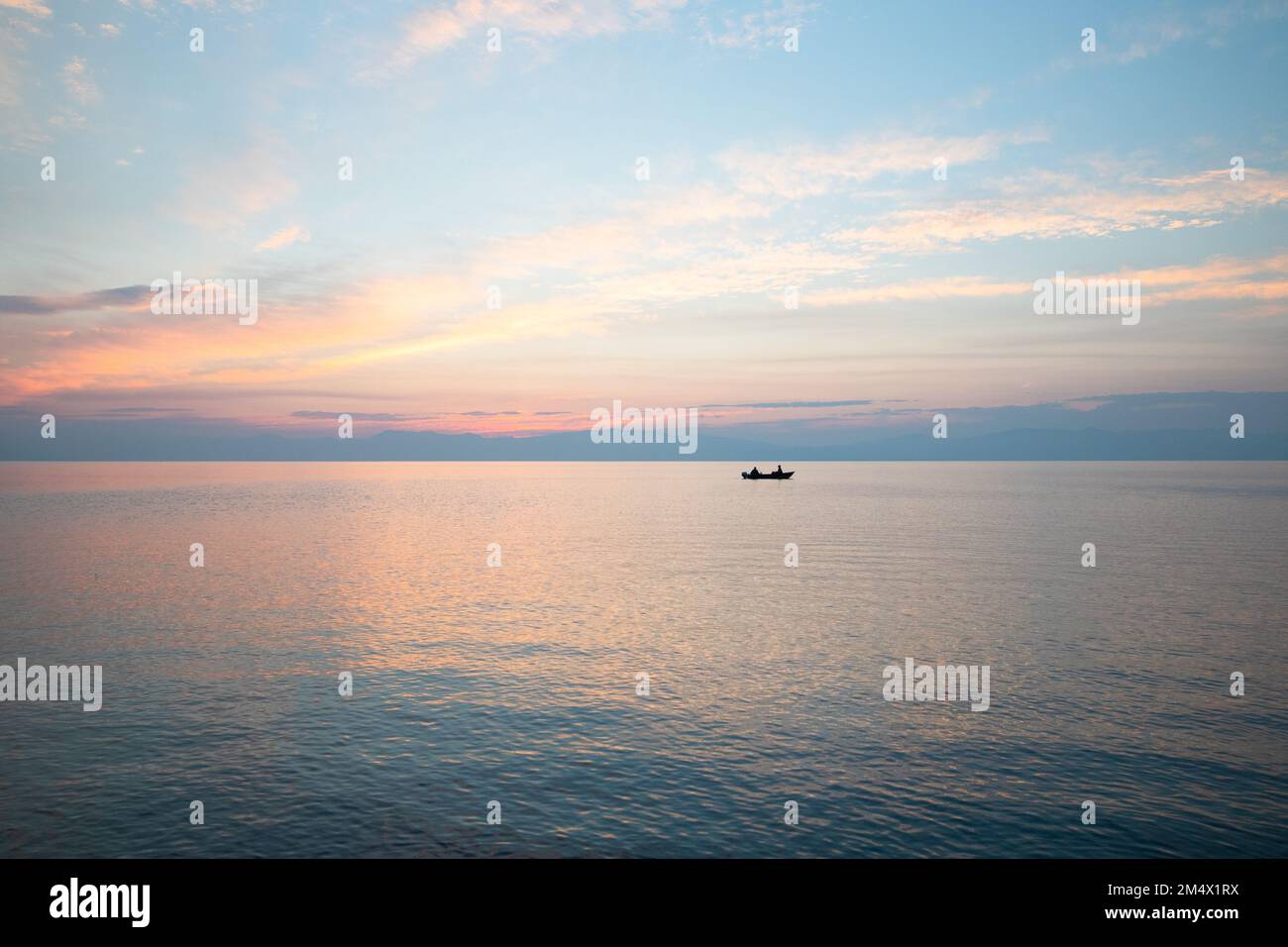 Simple Peaceful Sunrise Lake and Boat Landscape - Lake Tahoe Stock ...