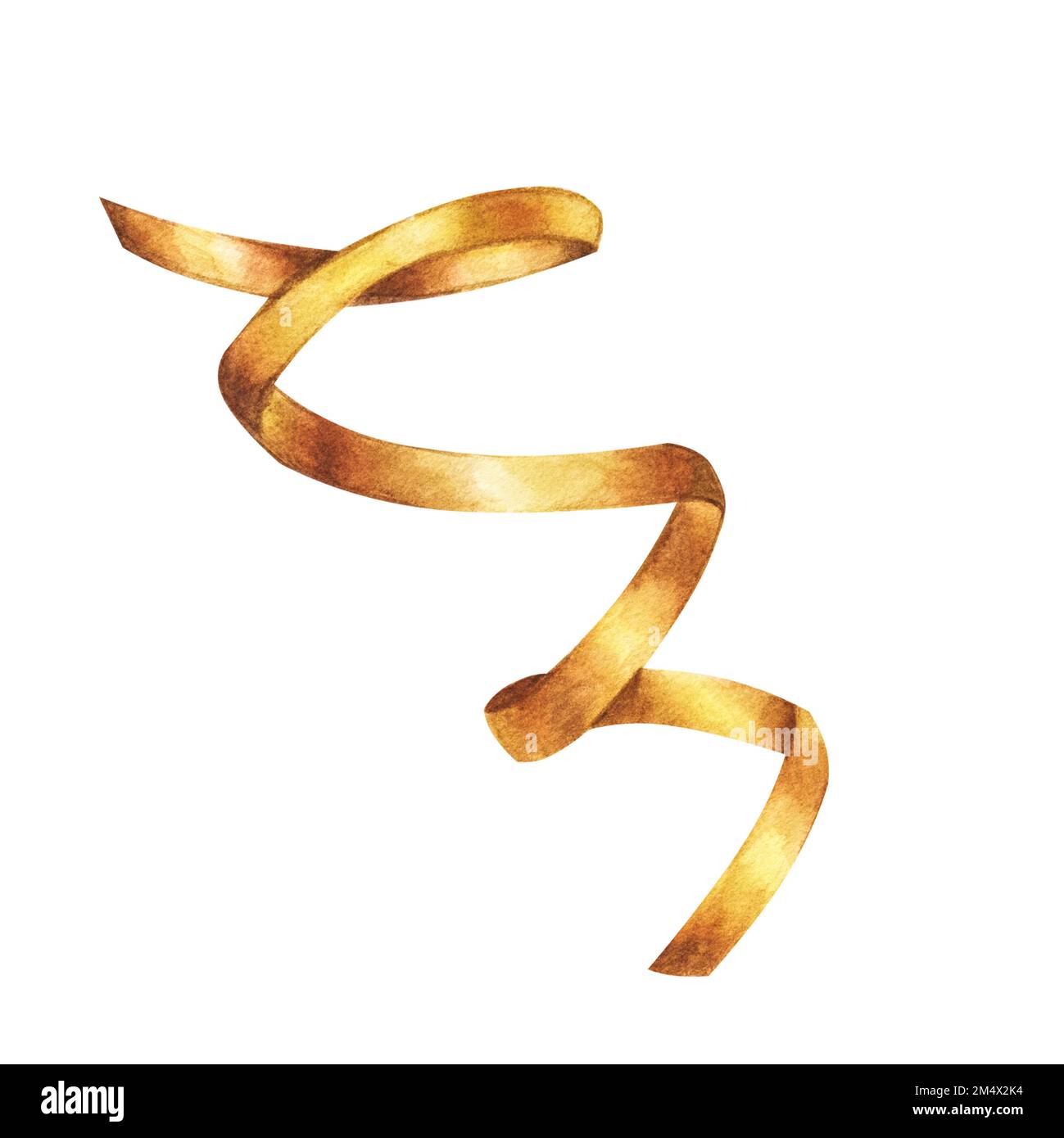 Golden serpentine streamers. Hand drawn watercolor illustration ...