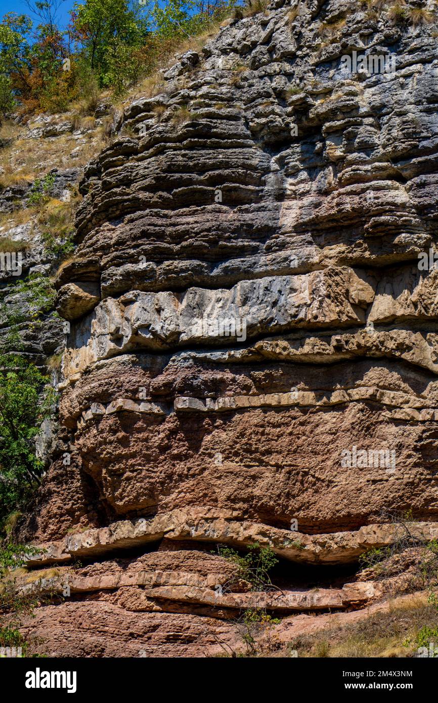 View at geological formations at Boljetin river gorge in Eastern Serbia ...
