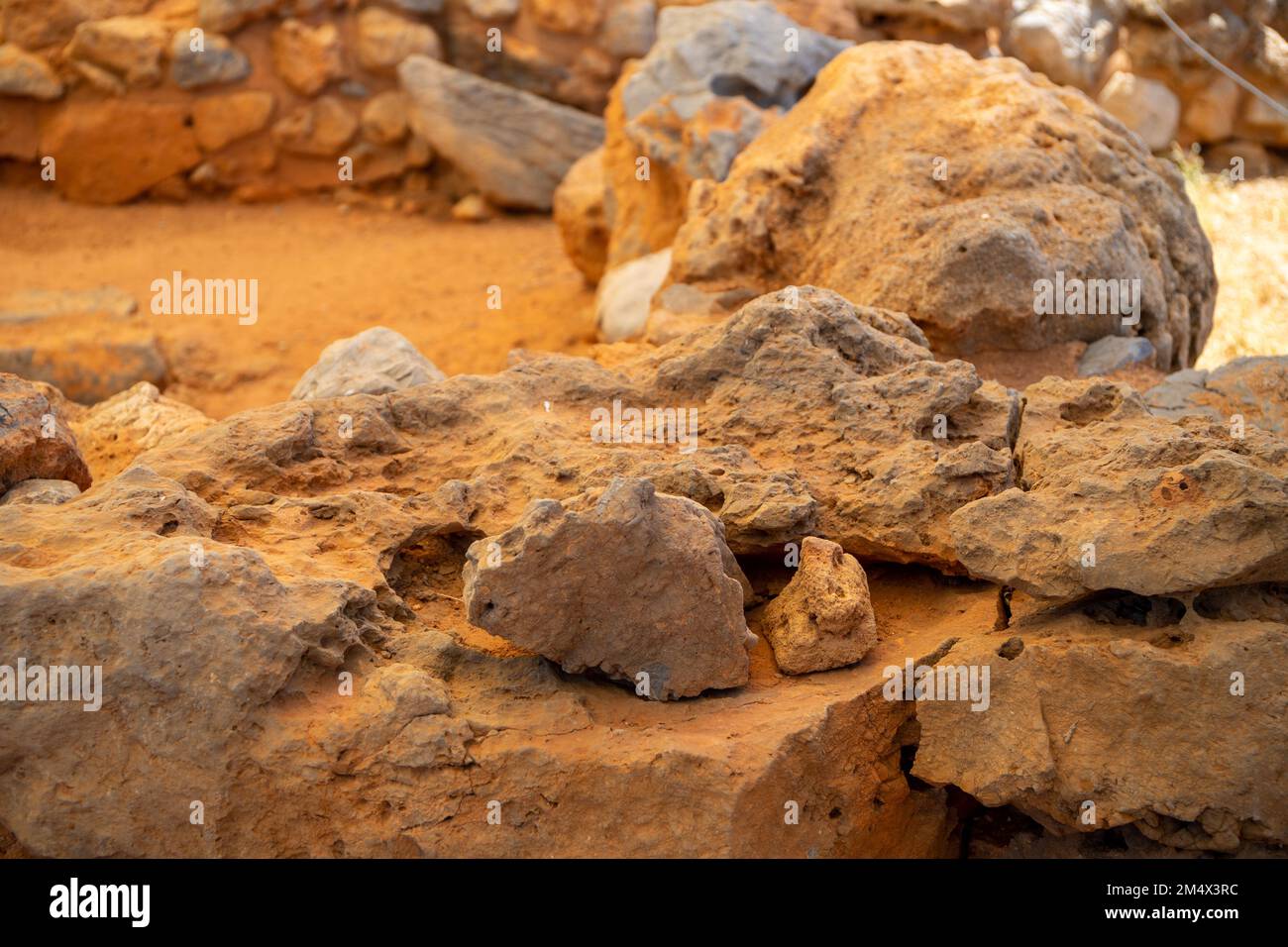 Ancient archaeological site in Crete with stone ruins. High quality ...