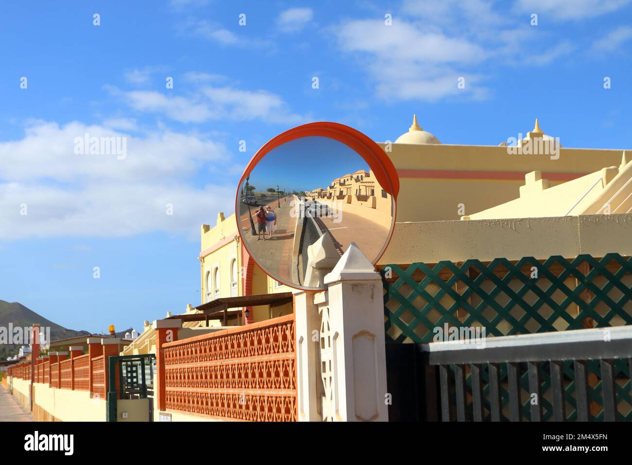 a selfie in a convexed driveway safety mirror Stock Photo - Alamy