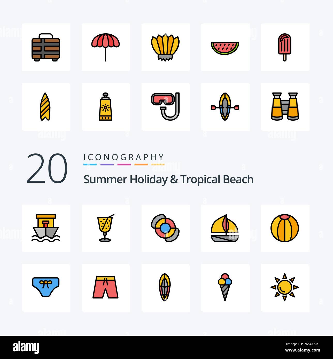 20 Beach Line Filled Color icon Pack like beach beach ball lifeguard ...