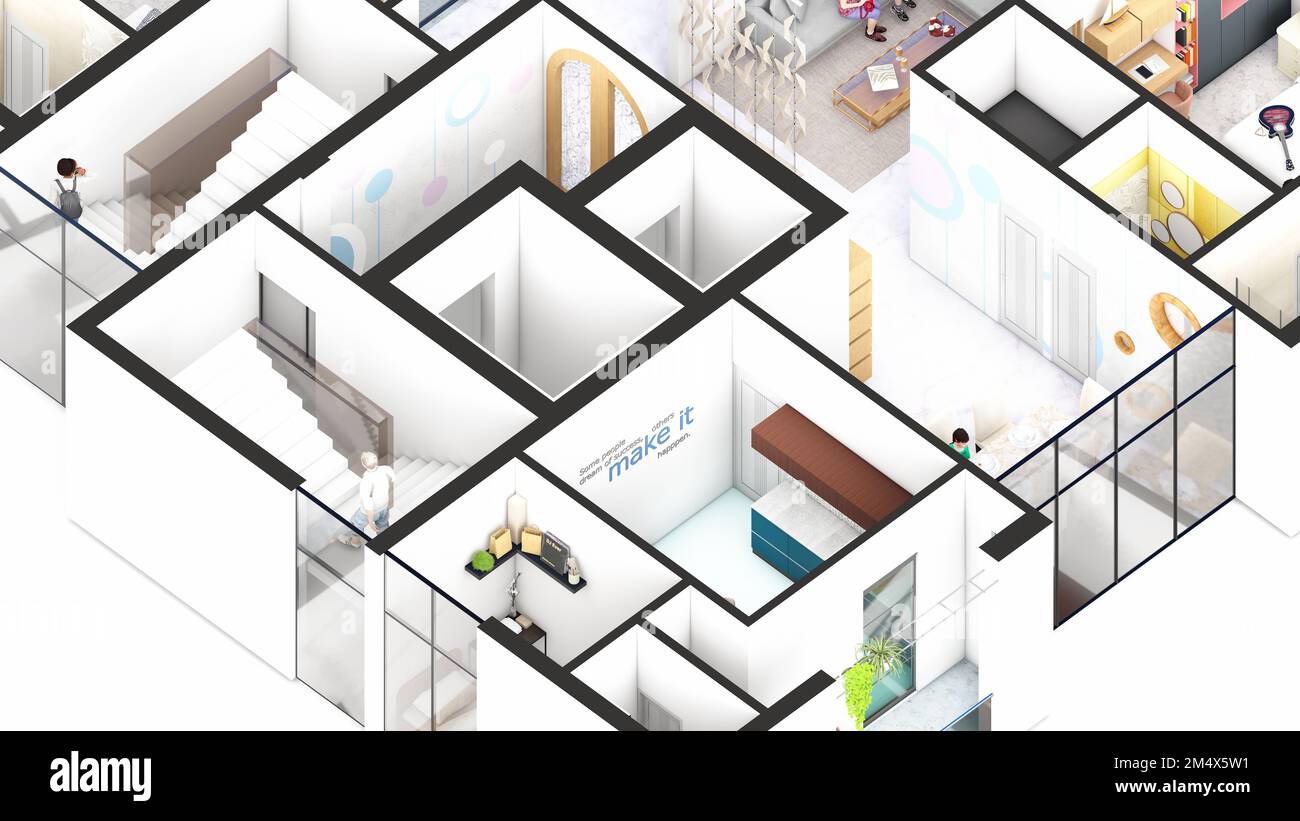 Isometric Blow up of an apartment interior showing vertical ...