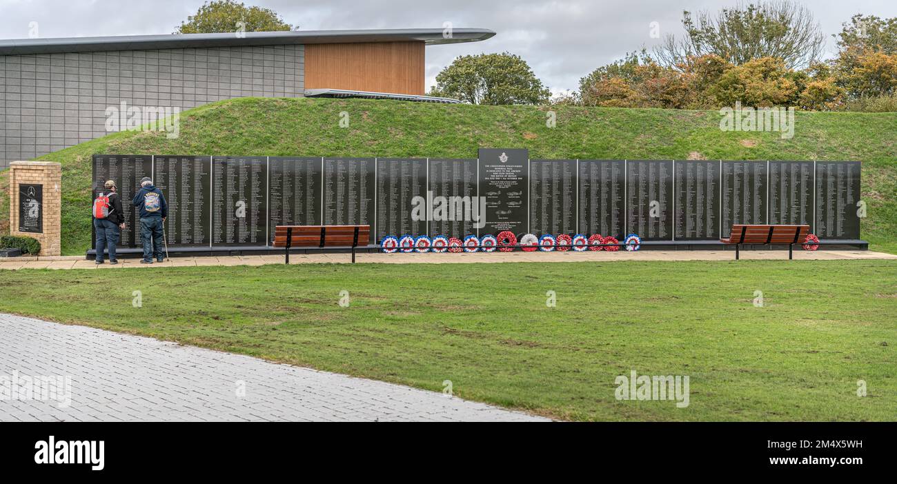 Tourists looking at The main Wall at the RAF Battle of Britiain ...