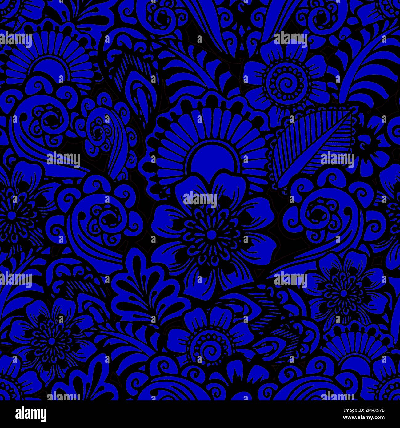 seamless floral black and blue pattern of stylized elements, texture ...
