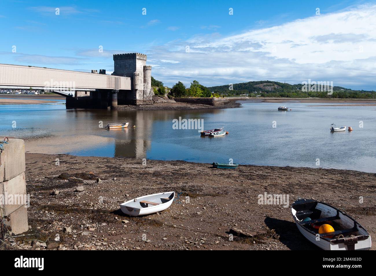Bridges over the River Conwy near Conwy Castle, North Wales. The ...