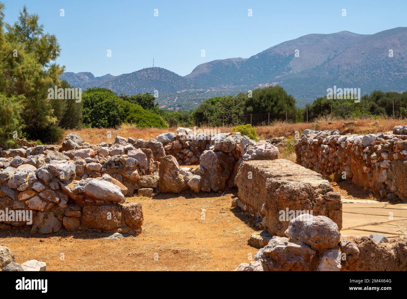 Ancient archaeological site in Crete with stone ruins. High quality ...