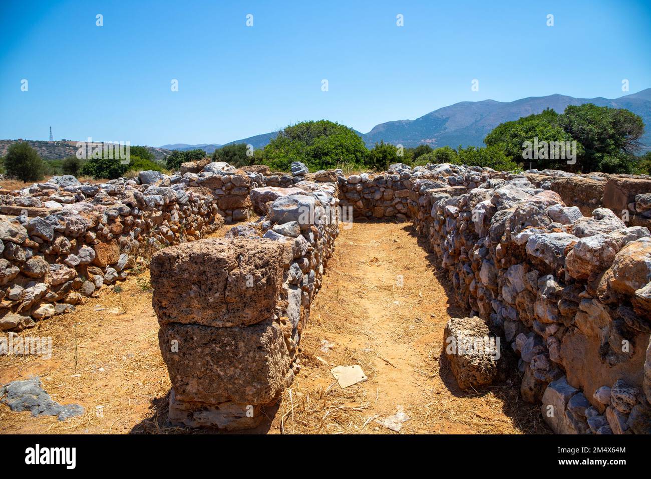Ancient archaeological site in Crete with stone ruins. High quality ...