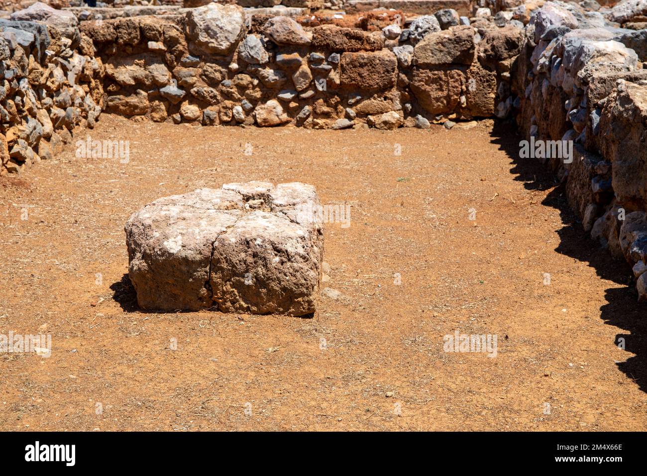 Ancient archaeological site in Crete with stone ruins. High quality ...