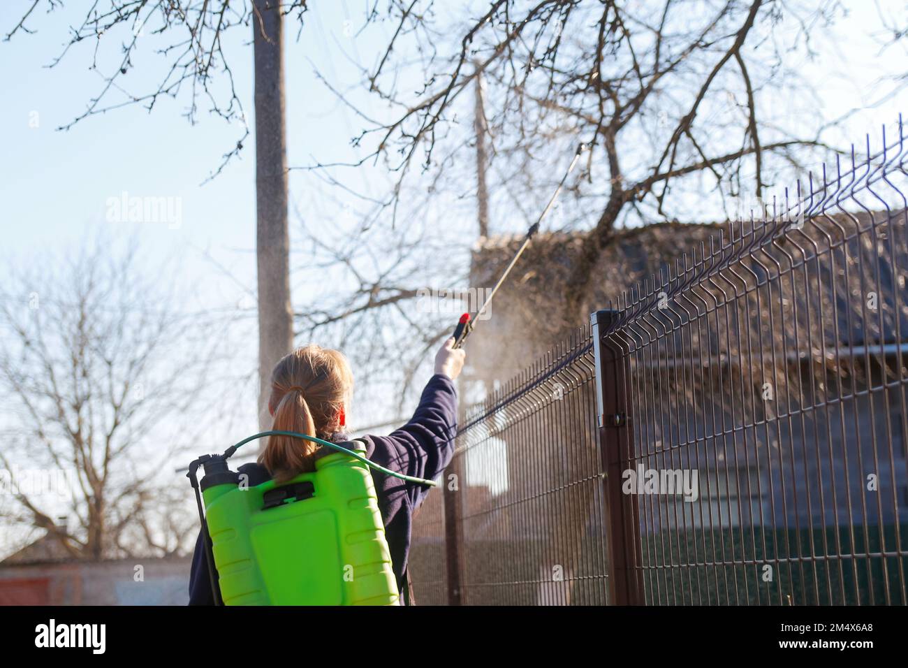 Fumigating Pesti Pest Control Defocus Farmer Woman Spraying Tree With