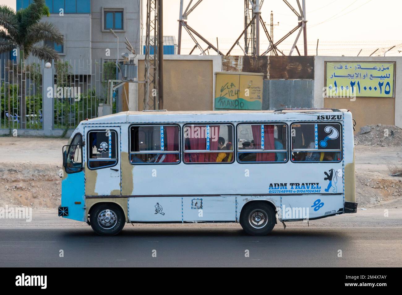 Egypt. 13th Nov, 2022. A bus is traveling on a road between Cairo and ...