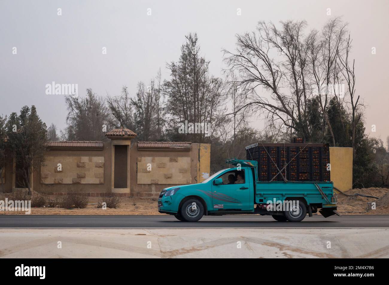 Egypt. 13th Nov, 2022. A pick up truck is driving on a road between ...