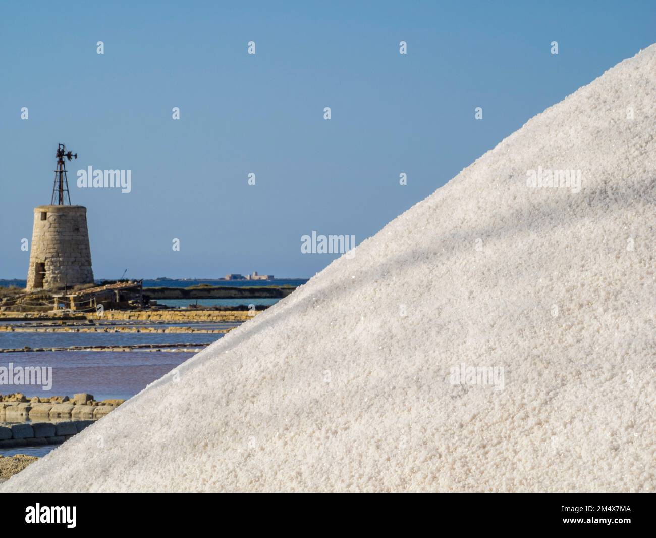 Pyramid of salt at Stagnone Lagoon, near Trapani, Sicily, Italy, Europe ...
