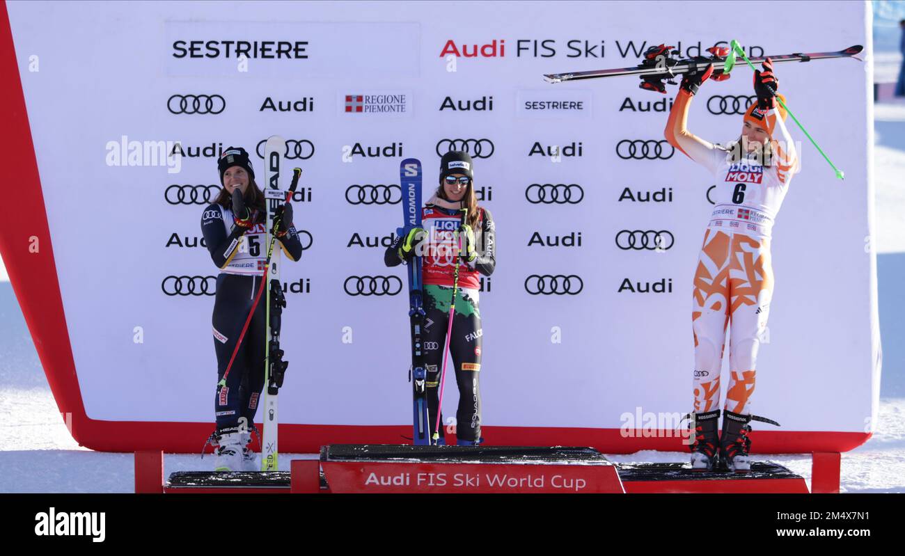 The winners of the Audi FIS World Cup 2022 Women’s Giant Slalom on 10 ...