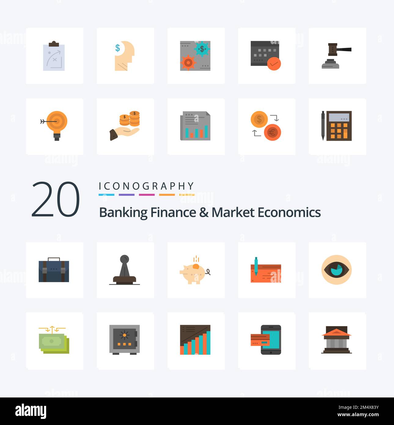 20 Banking Finance And Market Economics Flat Color icon Pack like safe ...