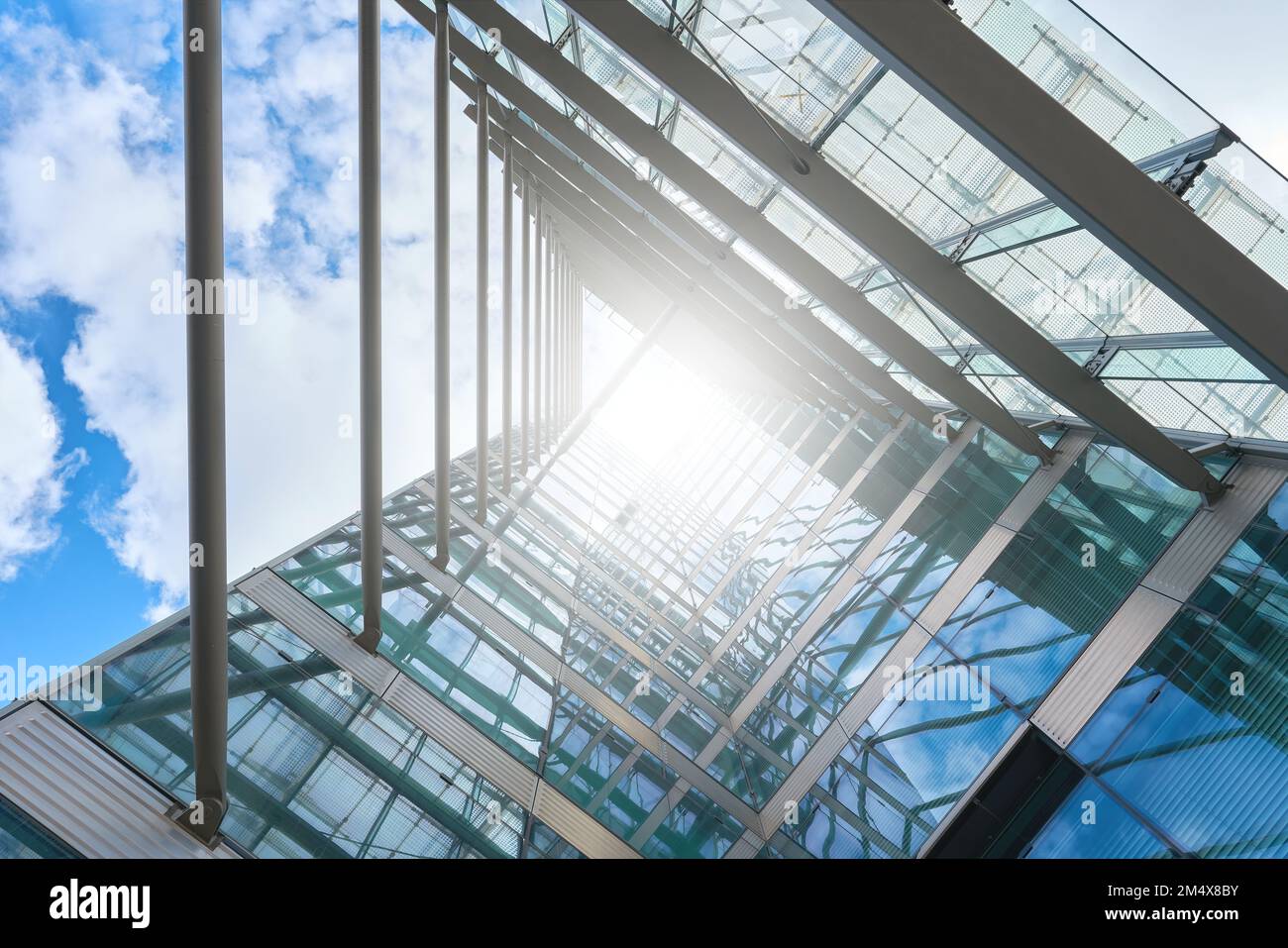 Part of the glass facade on a modern office building in downtown Berlin ...