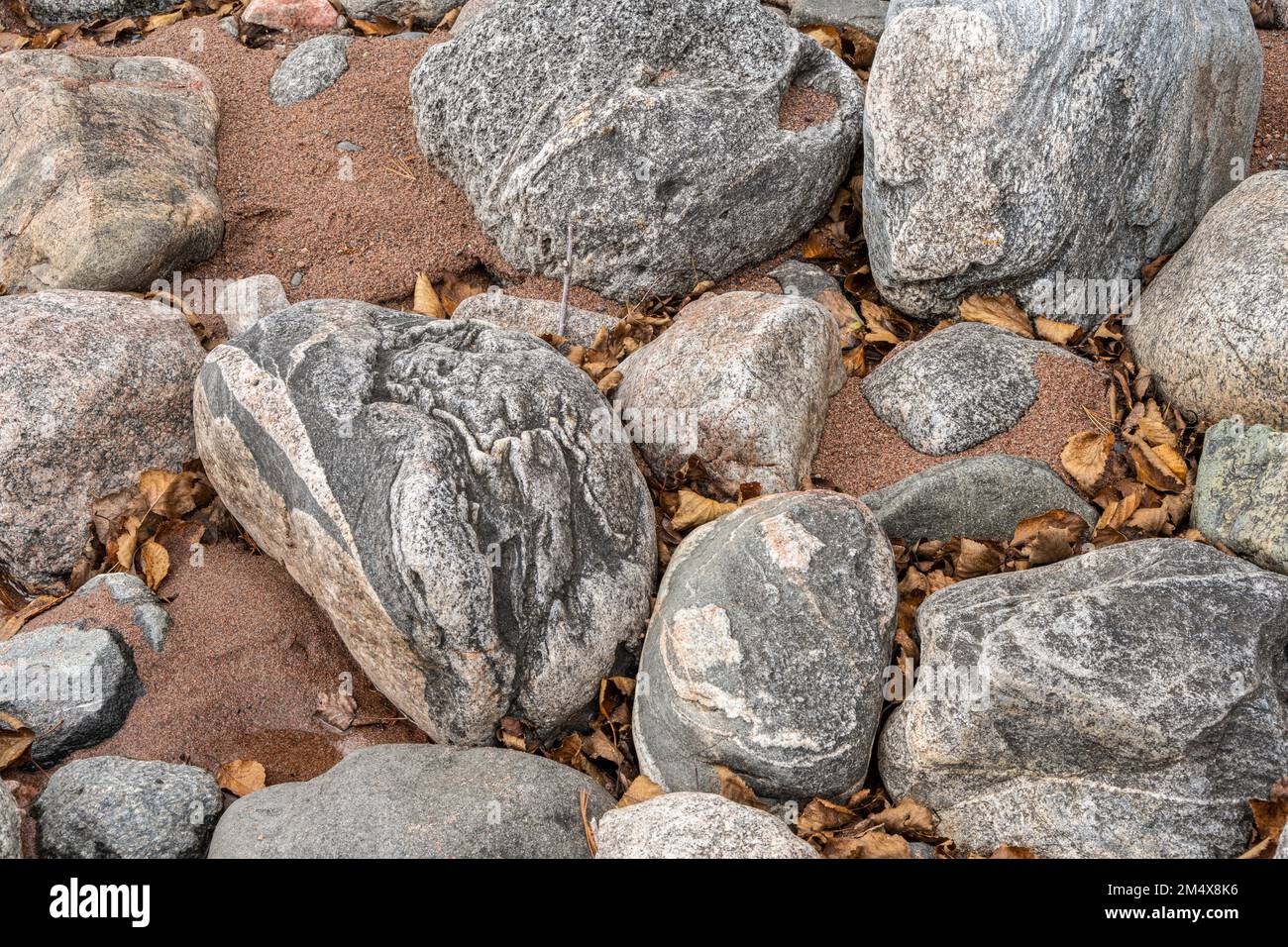Sand beach with rocks, Lake Superior Provincial Park- Gargantua ...