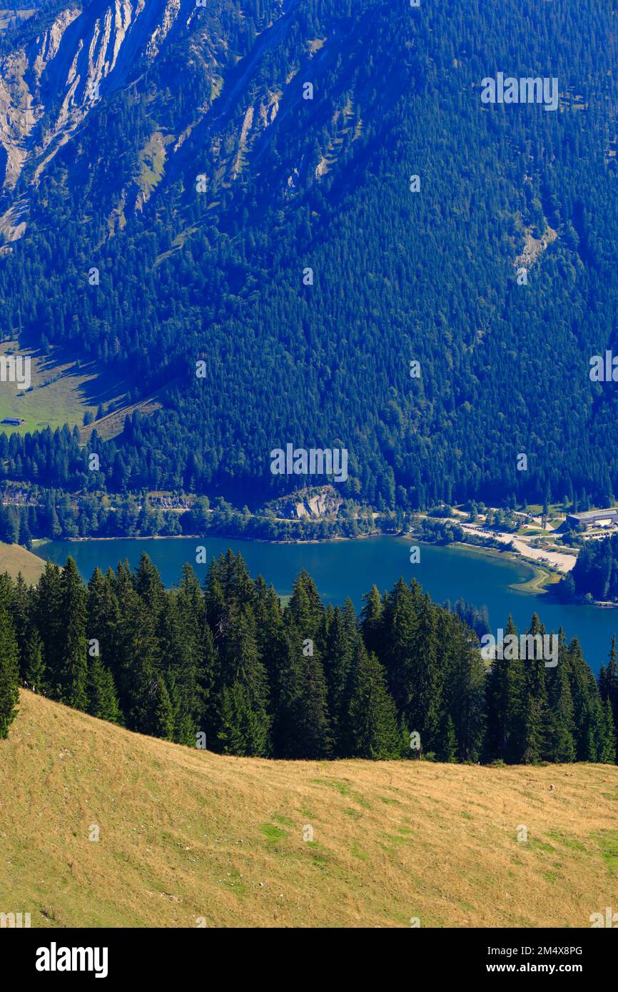 Germany, Bavaria, Spitzingsee lake seen from Stumpfling mountain in ...