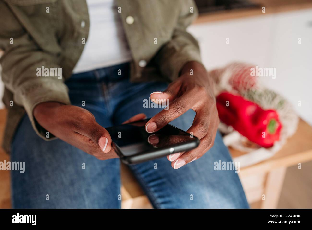 Woman scrolling social media on hi-res stock photography and images - Alamy