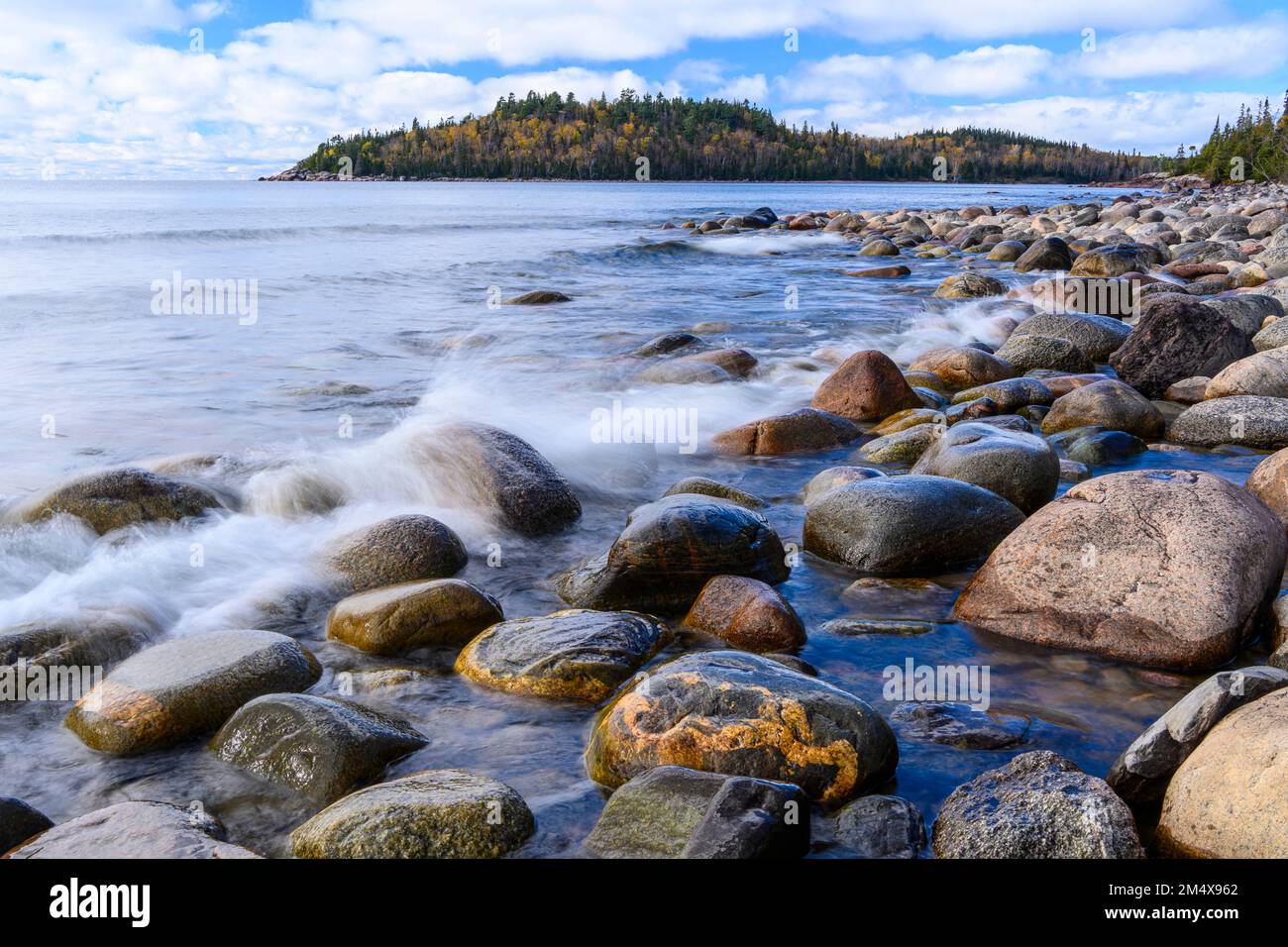 Wave-polished rocks, the Lake Superior shoreline, Lake Superior ...