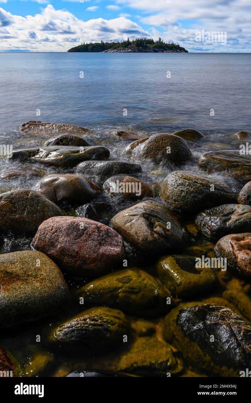Wave-polished rocks, the Lake Superior shoreline, Lake Superior ...