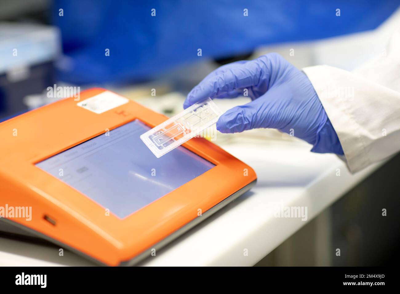 Technician operating cell reader at laboratory Stock Photo - Alamy