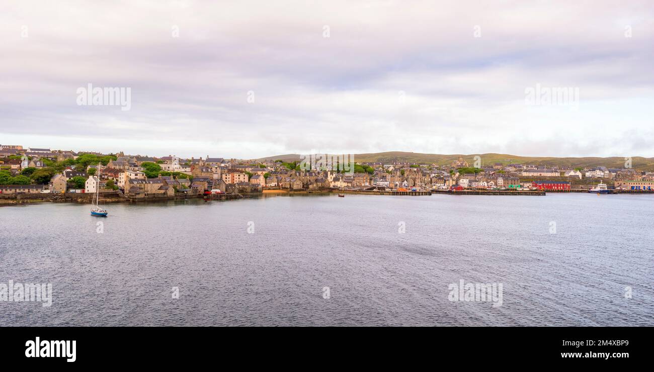 UK, Scotland, Lerwick, Panoramic view of coastal town Stock Photo - Alamy