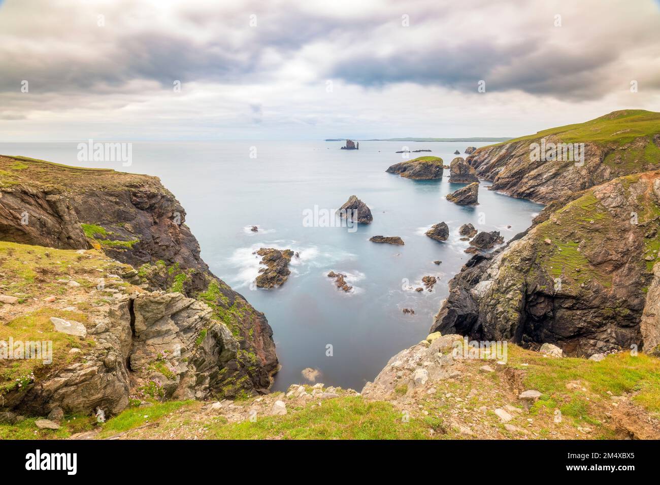UK, Scotland, Sea stacks seen from Hillswick Ness Stock Photo - Alamy