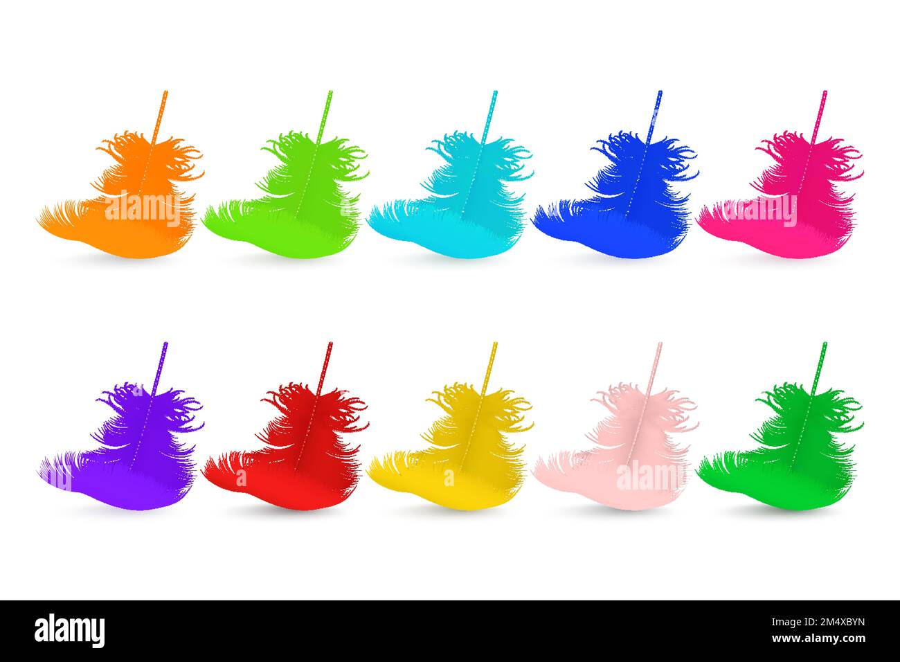 Vector 3d Realistic Multicolored Fluffy Feather Set Isolated on White ...