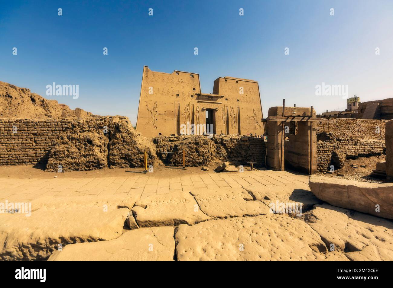 Egypt, Aswan Governorate, Edfu, Entrance of ancient Temple of Edfu ...