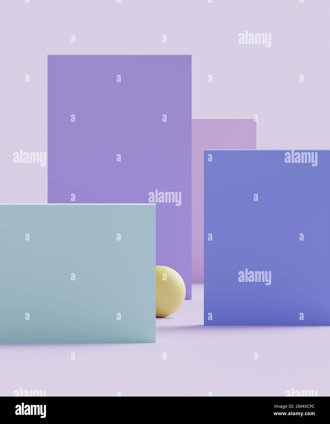 Three dimensional render of sphere and pastel colored rectangles Stock ...