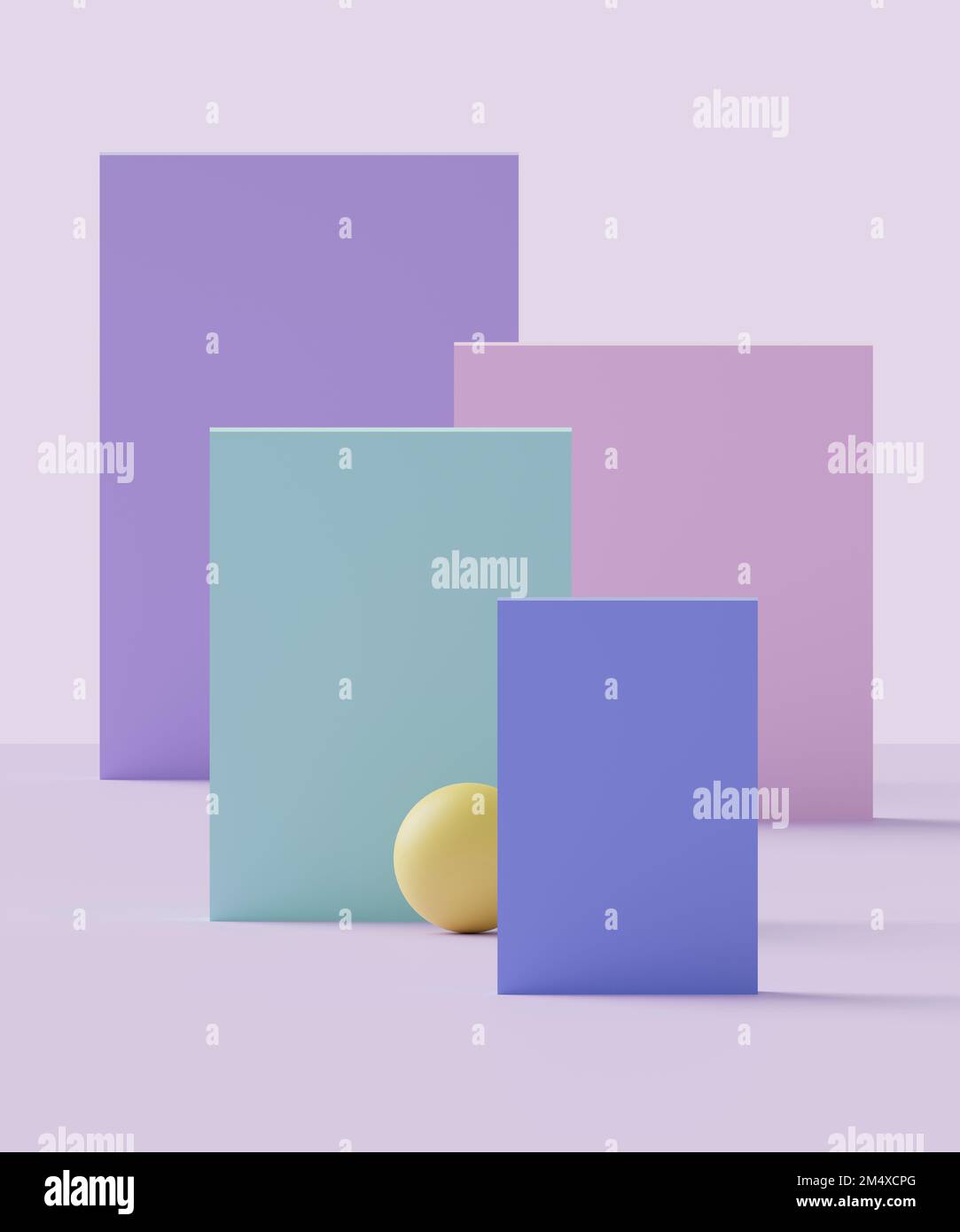 Three dimensional render of sphere and pastel colored rectangles Stock ...