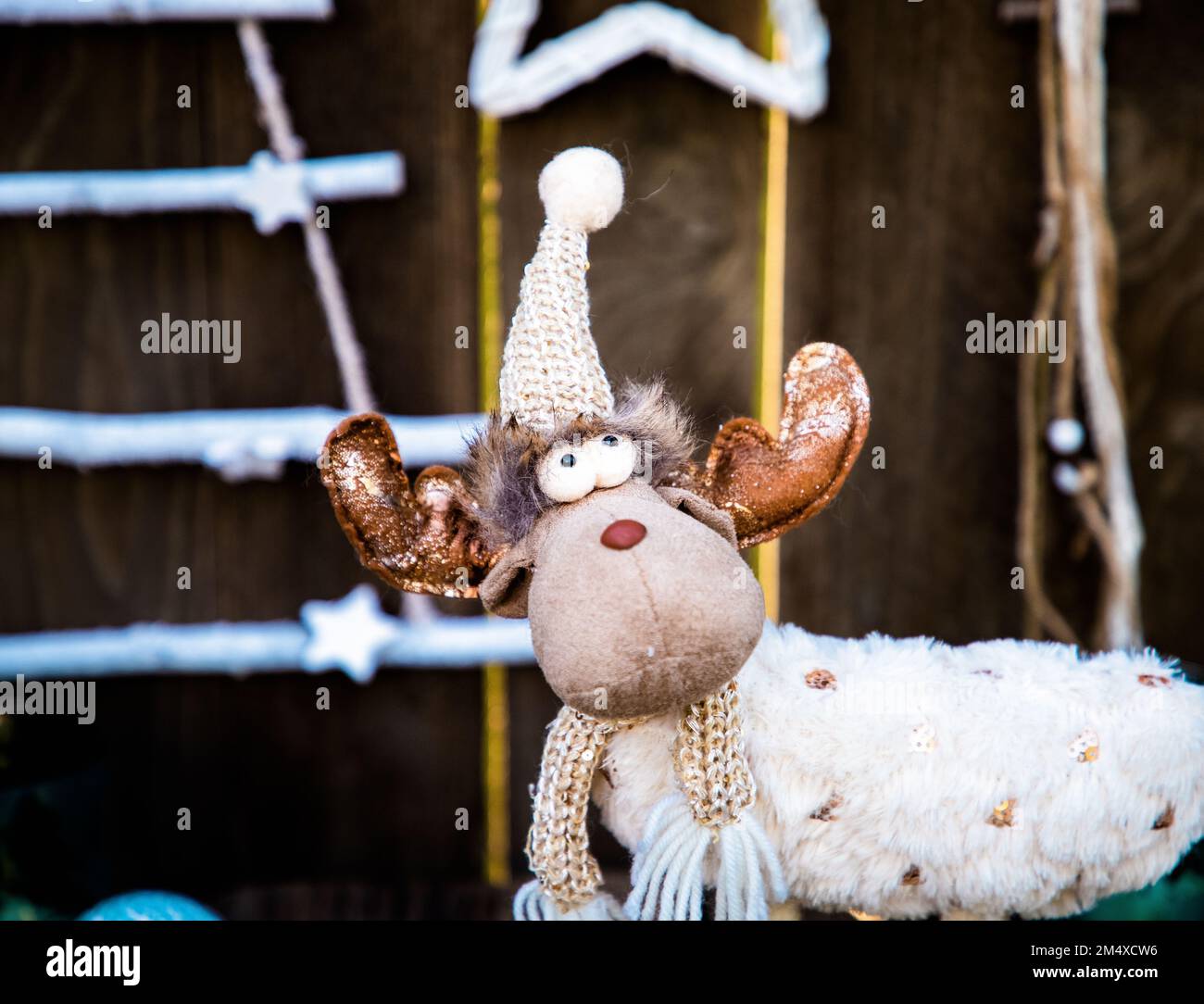 christmas decorations on wooden table Stock Photo - Alamy