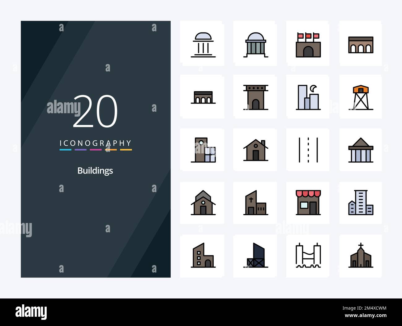 20 Buildings line Filled icon for presentation Stock Vector Image & Art ...