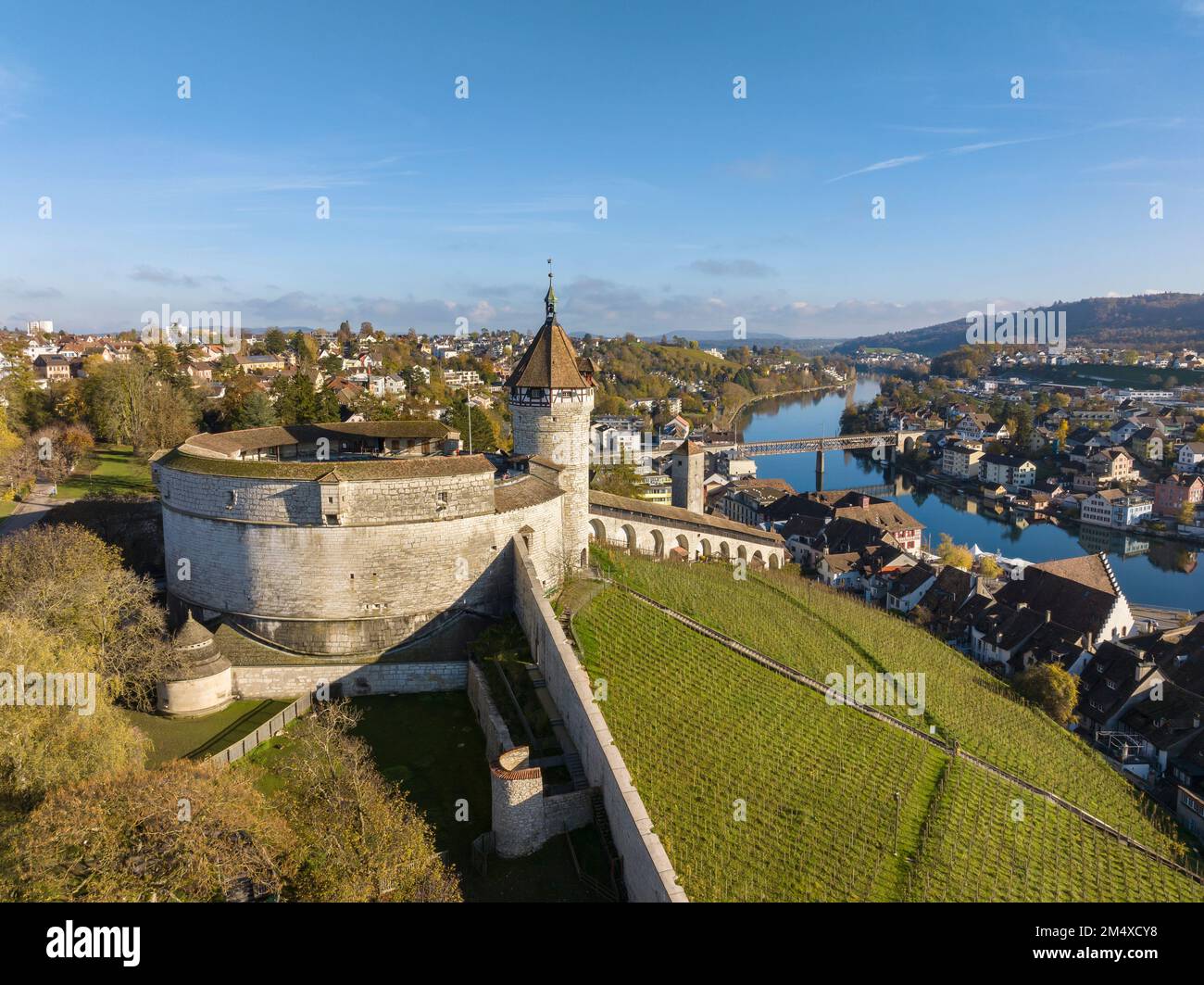 Switzerland, Canton of Schaffhausen, Schaffhausen, Aerial view of Munot ...