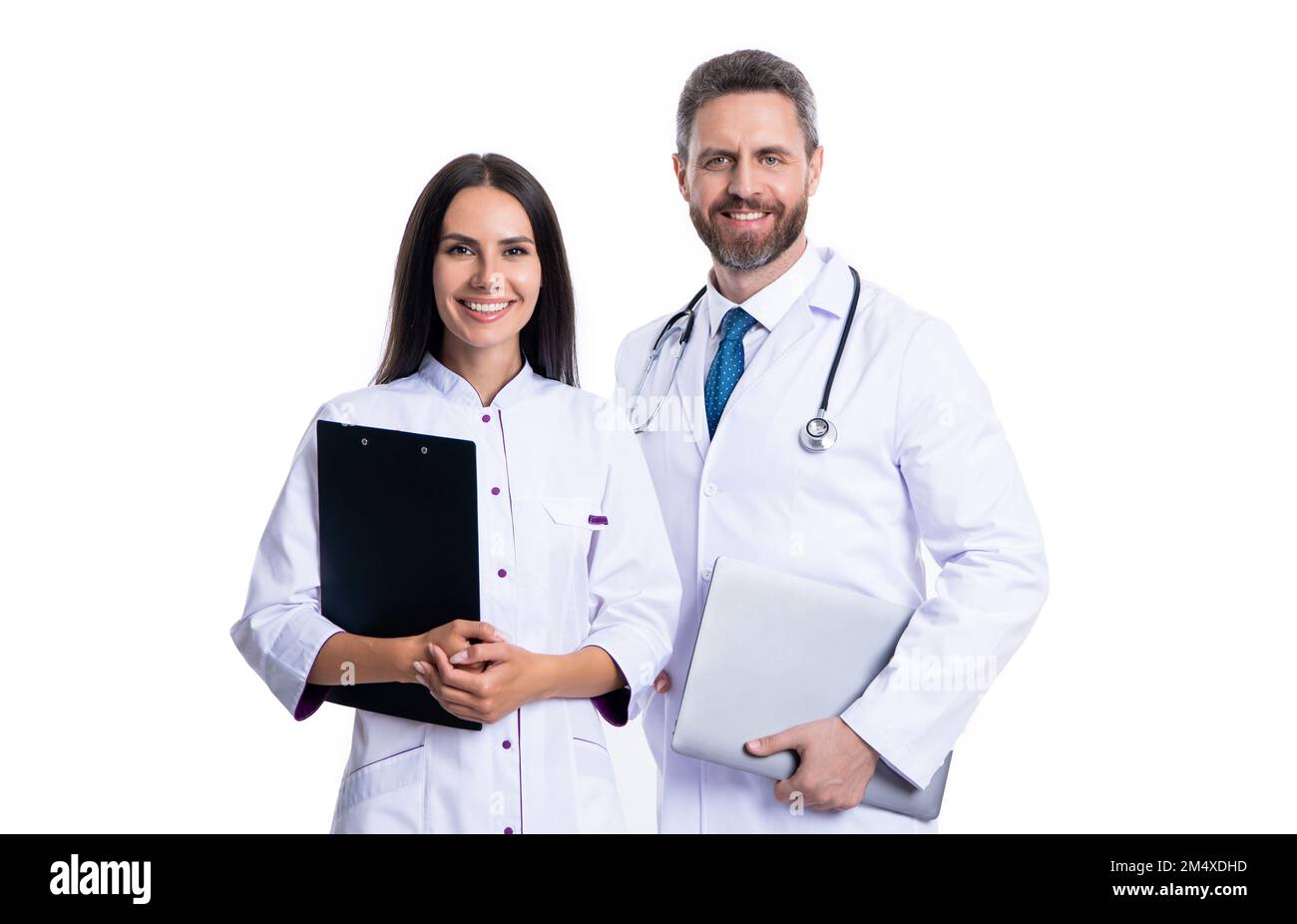 cheerful internist and doctor with laptop and anamnesis. doctor and ...