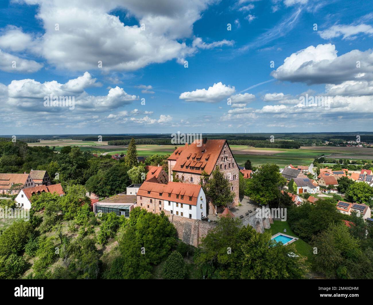 Germany, Bavaria, Spalt, Aerial view of clouds over Wernfels Castle ...