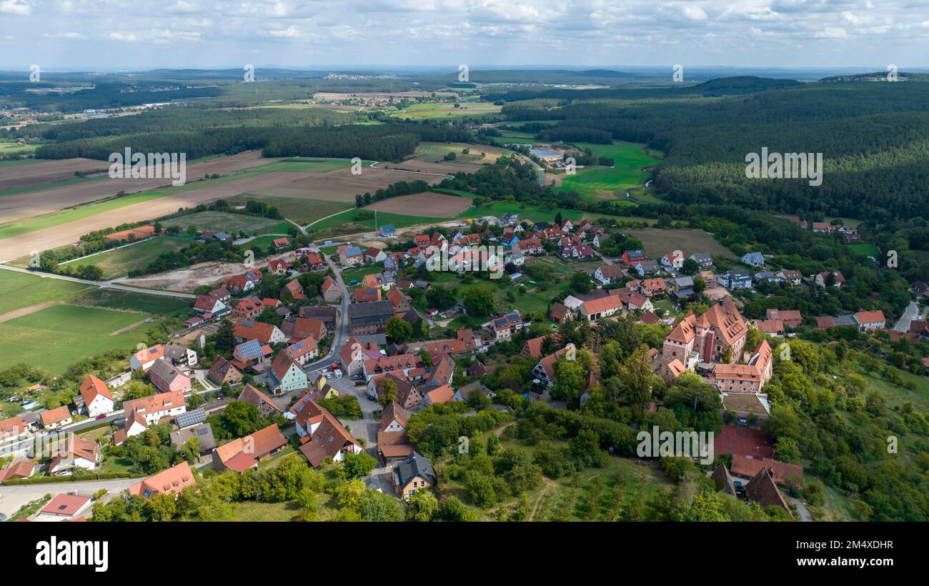 Germany, Bavaria, Spalt, Aerial view of Wernfels Castle and surrounding ...