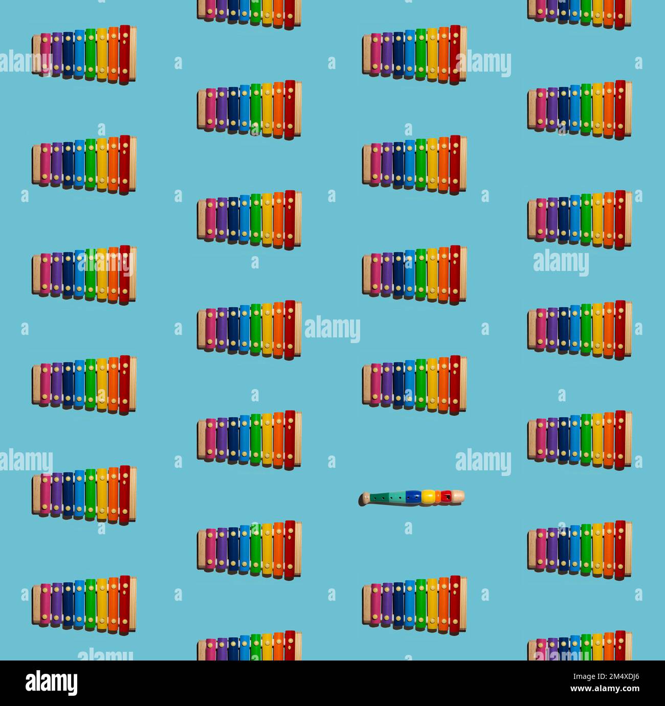 Pattern of colorful xylophones with single flute Stock Photo - Alamy