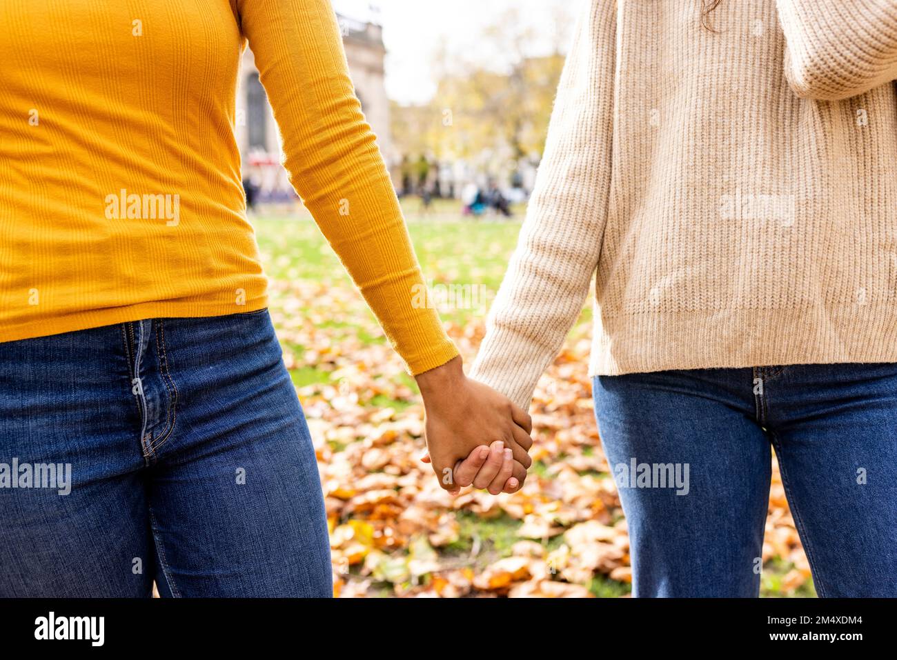 Women holding hands standing in park Stock Photo - Alamy