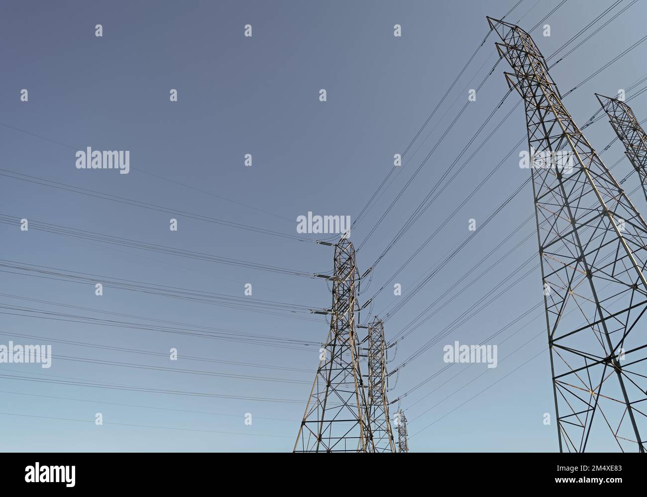 high-voltage. powerful substation on blue sky background with nobody ...