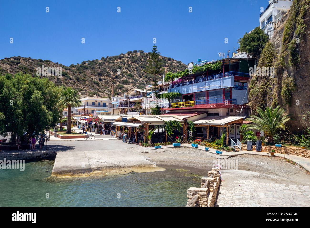Greece, Crete, Agia Galini, Shore of coastal village in summer Stock ...